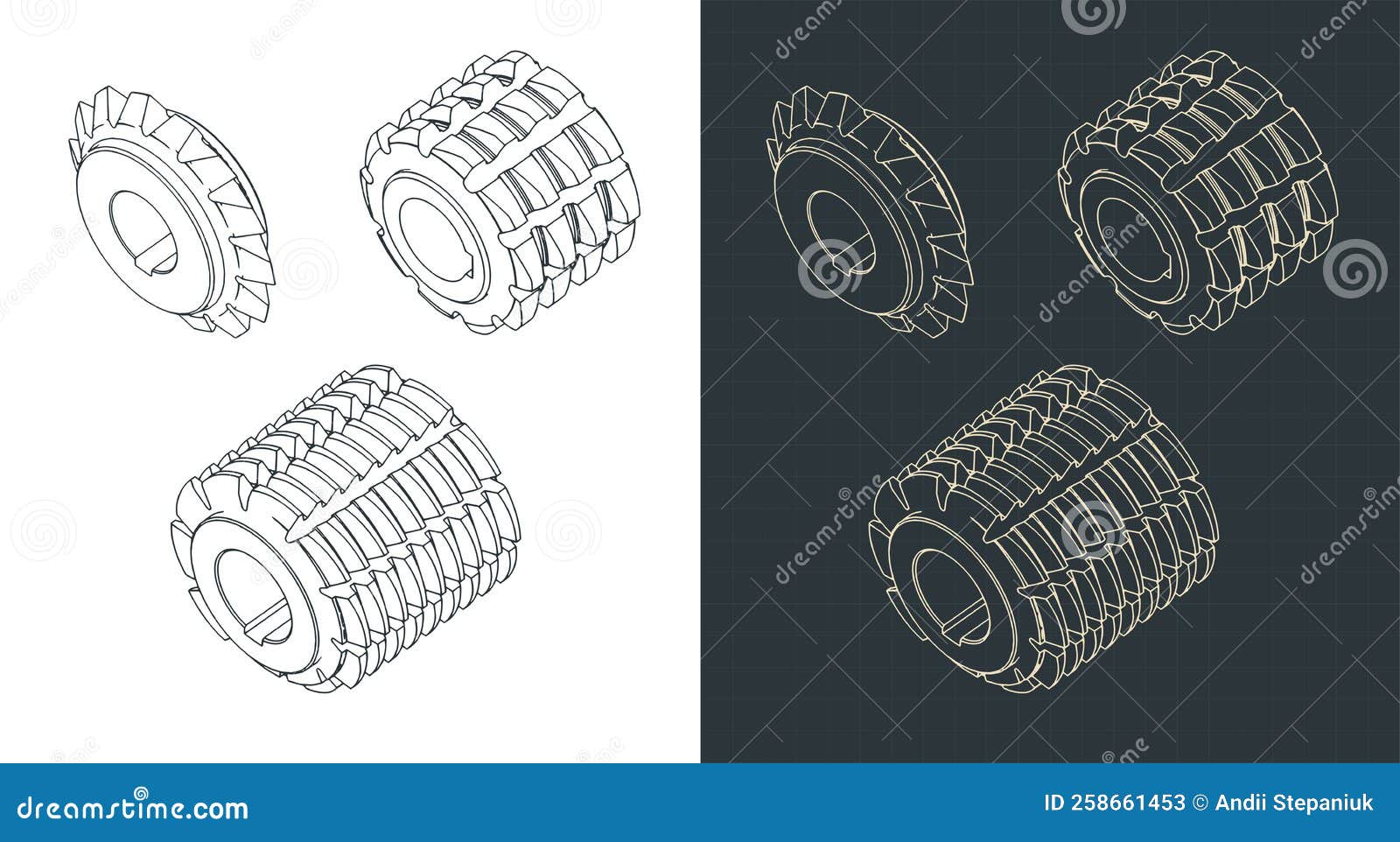 Milling Cutters Isometric Blueprints Stock Vector - Illustration of ...