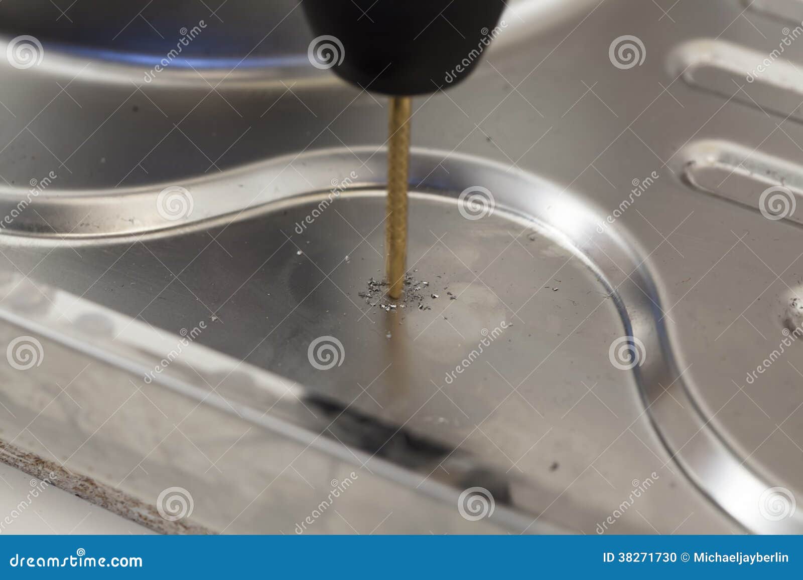 Milling Hole into Steel Sink Stock Photo - Image of steel, head: 38271730