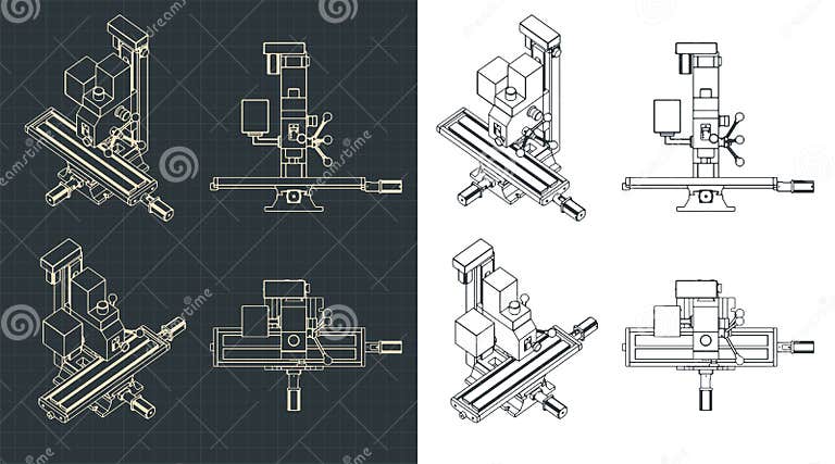 Milling and Lathe Machine Drawings Stock Vector - Illustration of ...