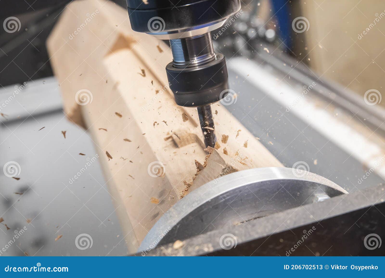Milling Machine with Computer Numerical Control Processes Wood Blank at High Speed Stock Image ...