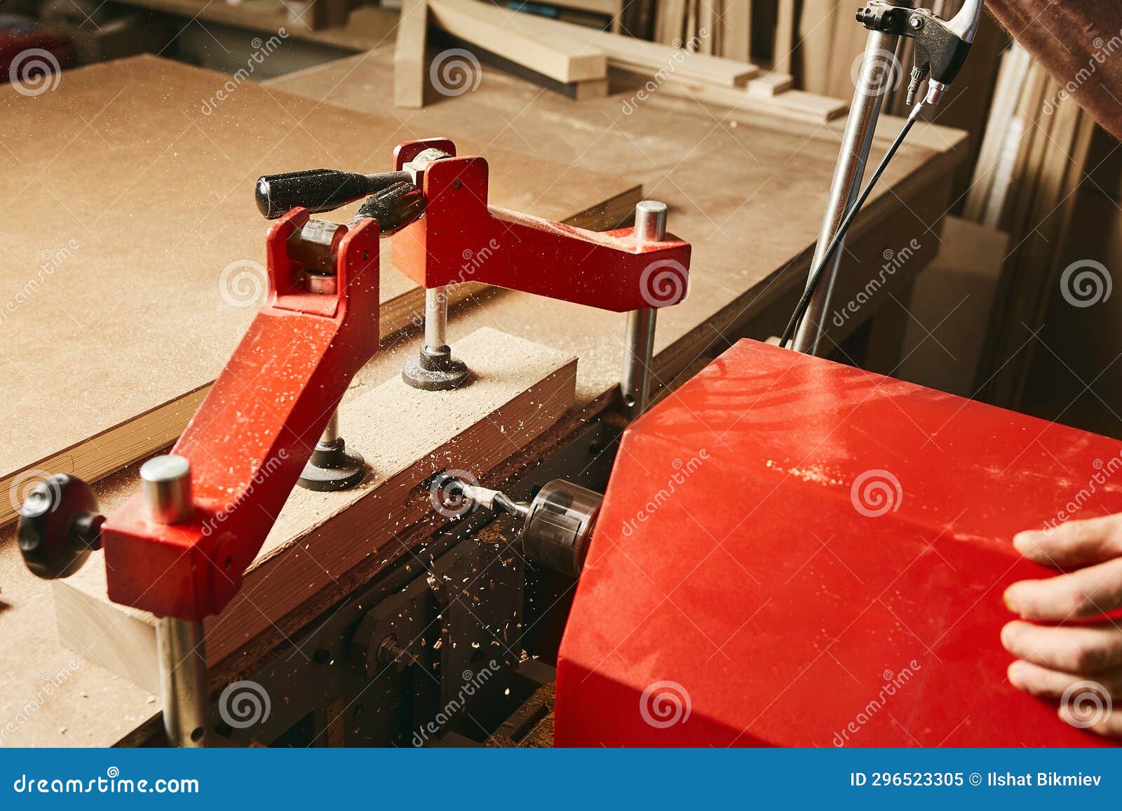 Milling Machine Cuts a Hole for Locks, Hinges and Keyholes. Stock Image ...