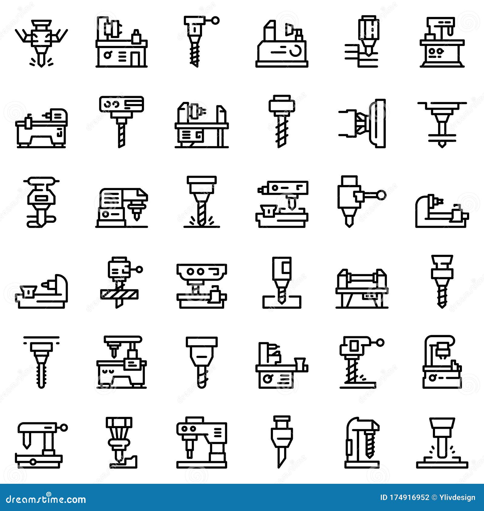 Milling Machine Icons Set, Outline Style Stock Vector - Illustration of ...