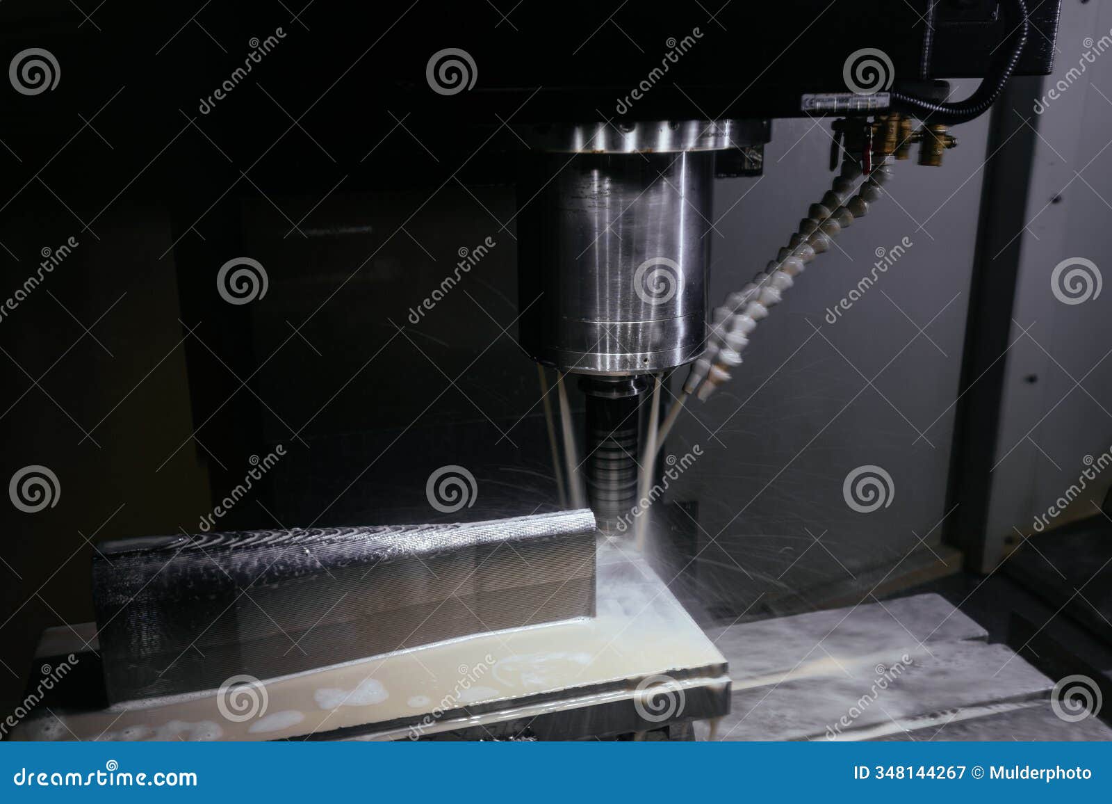 Milling Machine with Liquid Coolant, Close Up Stock Image - Image of ...