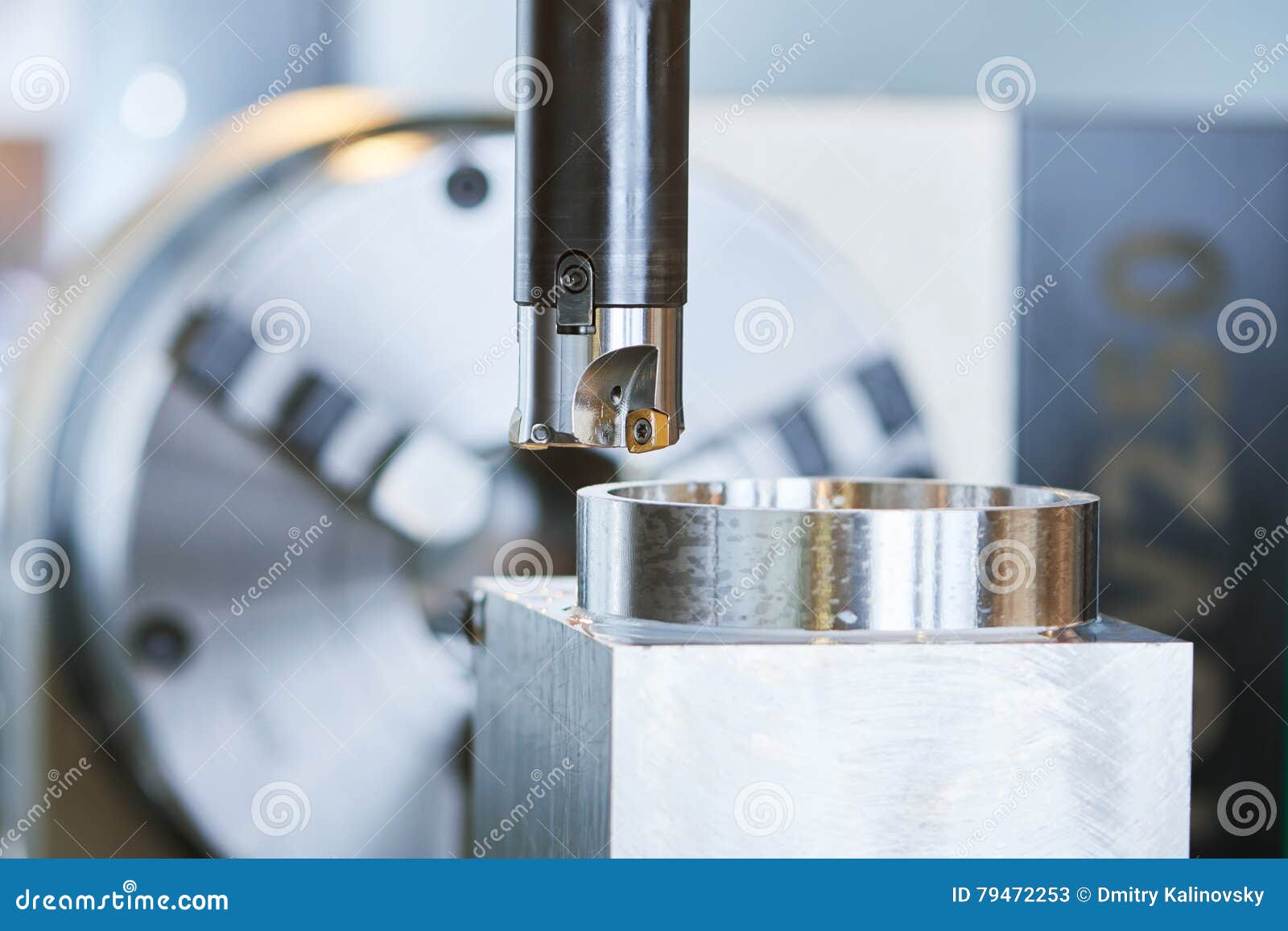 Milling Process on Precision CNC Machine by Vertical Mill Stock Image ...