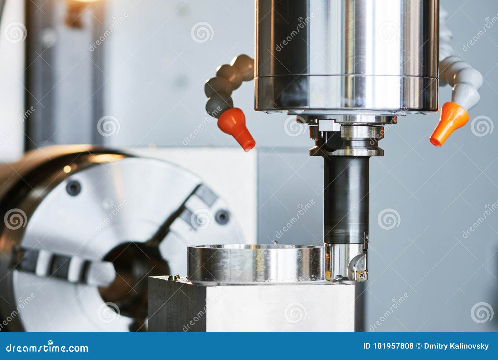 Milling Process on Precision CNC Machine by Vertical Mill Stock Photo ...