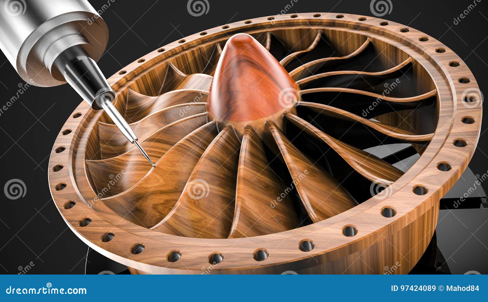 Milling Wood Turbine in Five Axis CNC Machine. Stock Illustration ...