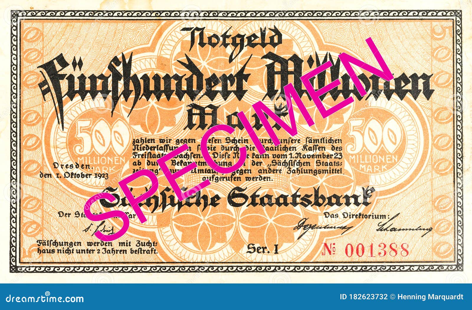 500 Million German Mark Bank Note 1923 Obverse Stock Photo - Image of ...