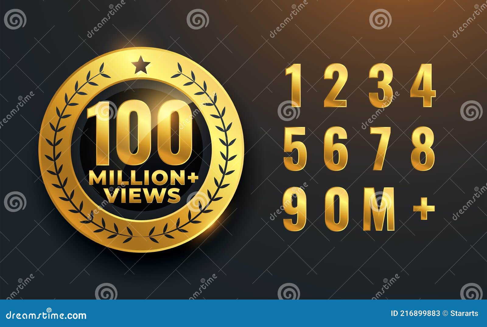Set Of 1 Million Views To 9 Million Views Gold Badge Sticker Clipart ...
