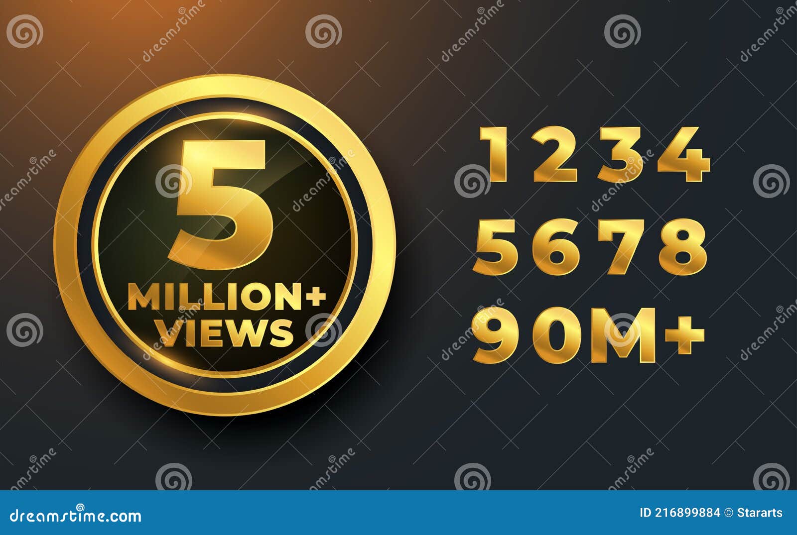 Set Of 1 Million Views To 9 Million Views Gold Badge Sticker Clipart ...