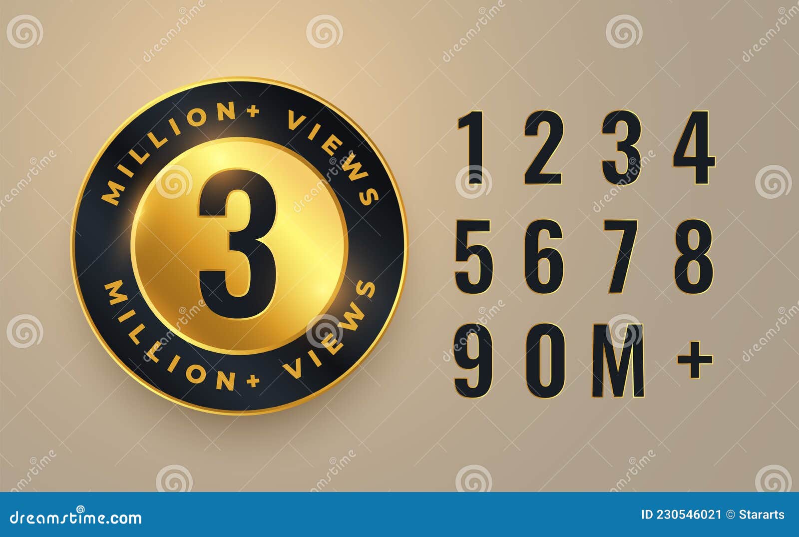 Set Of 1 Million Views To 9 Million Views Gold Badge Sticker Clipart ...