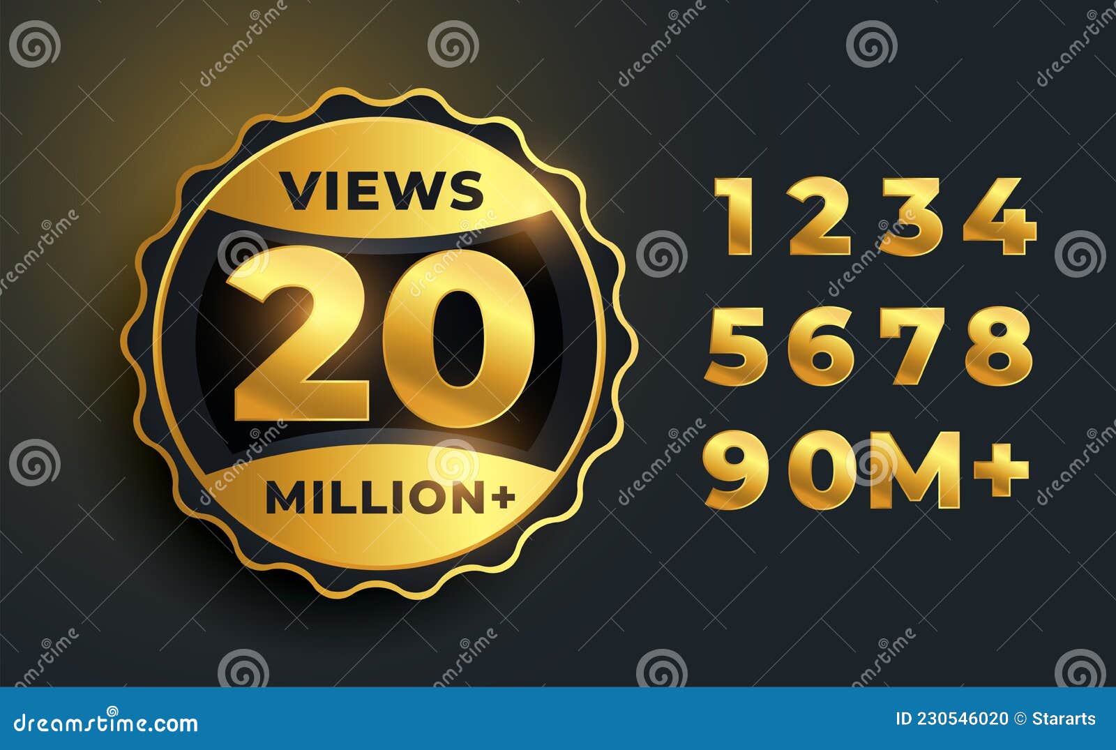 Set Of 1 Million Views To 9 Million Views Gold Badge Sticker Clipart ...