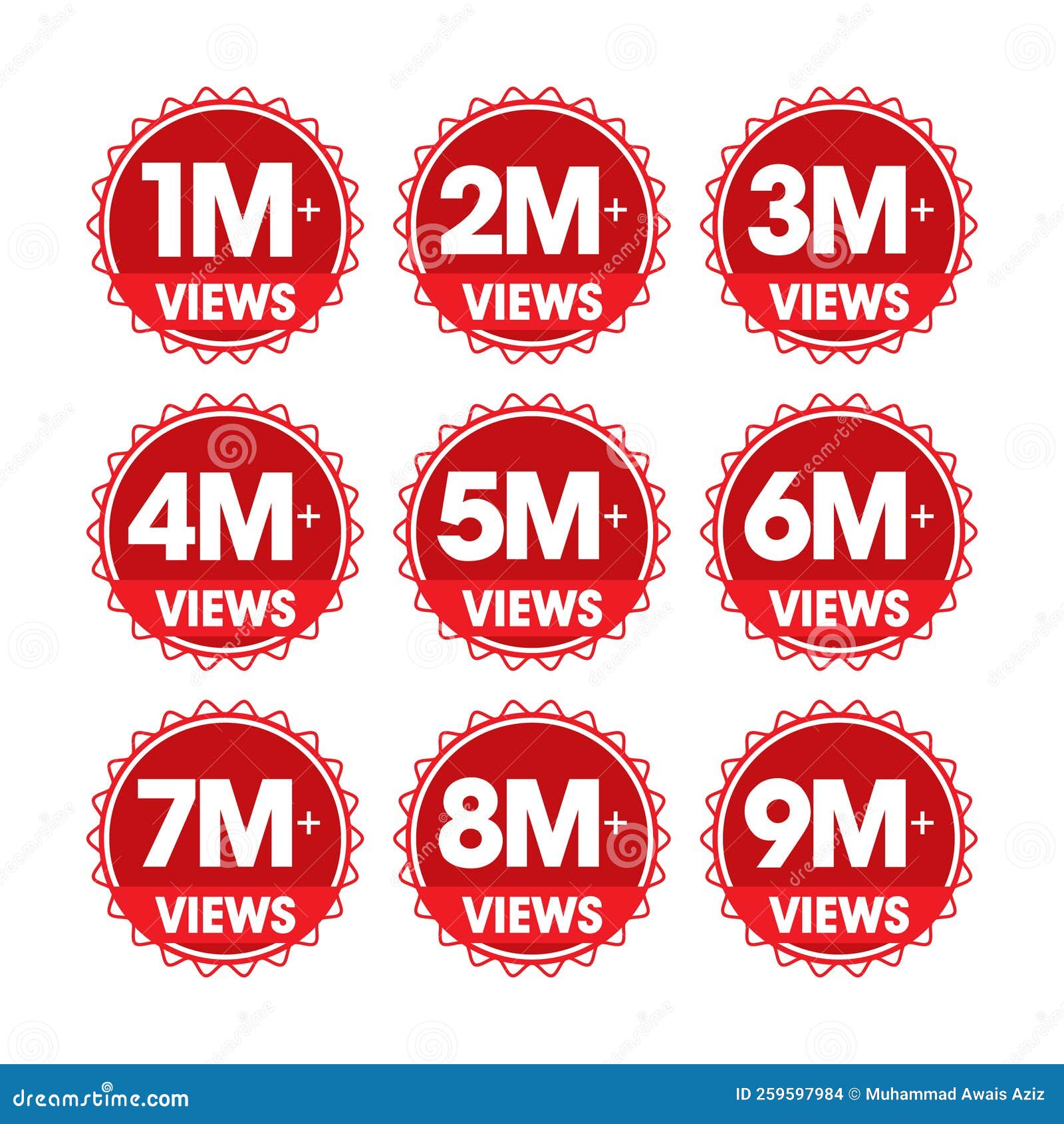 Set Of 1 Million Views To 9 Million Views Blue Crystal Metal Badge ...