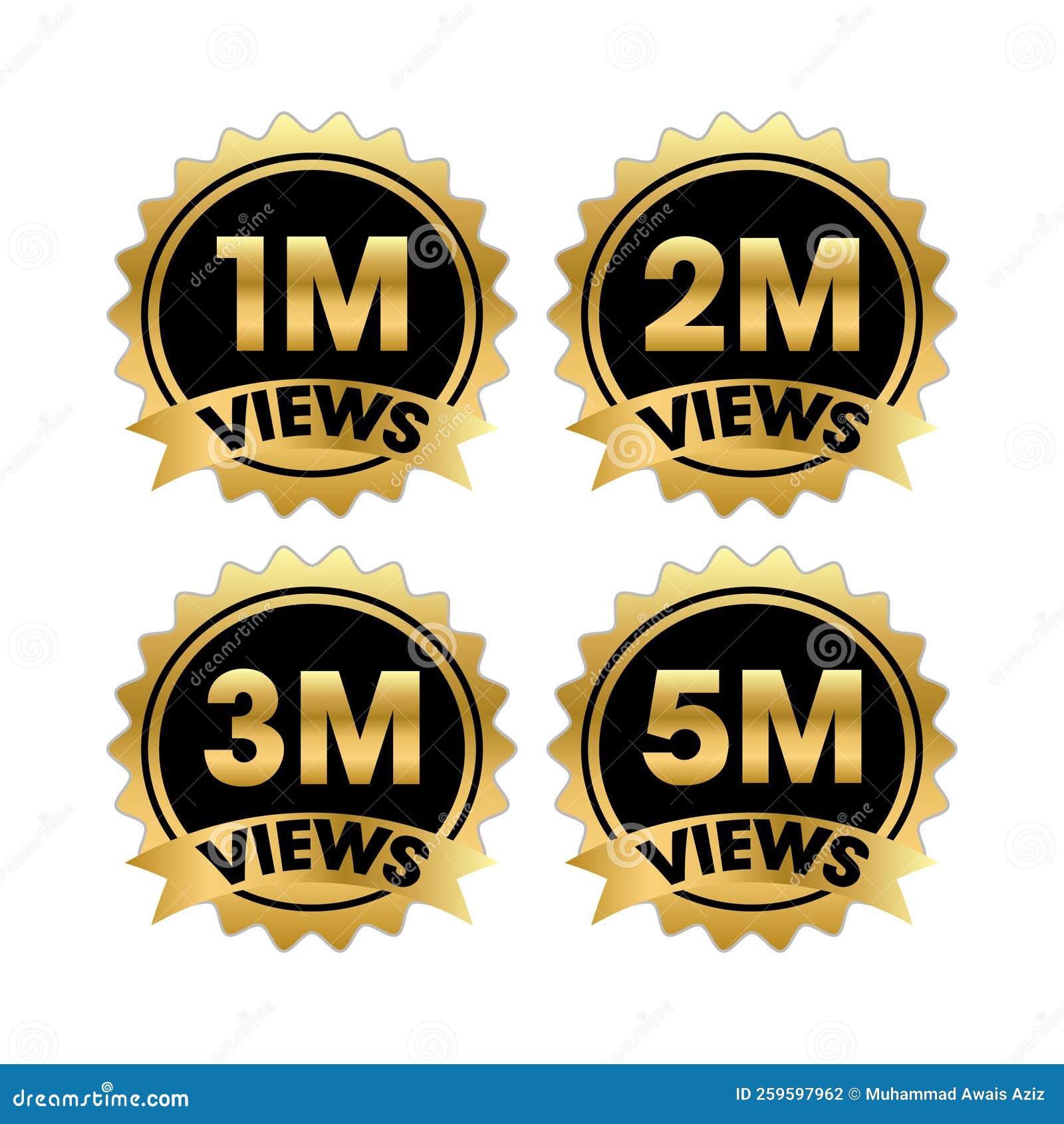 Set Of 1 Million Views To 9 Million Views Blue Crystal Metal Badge ...