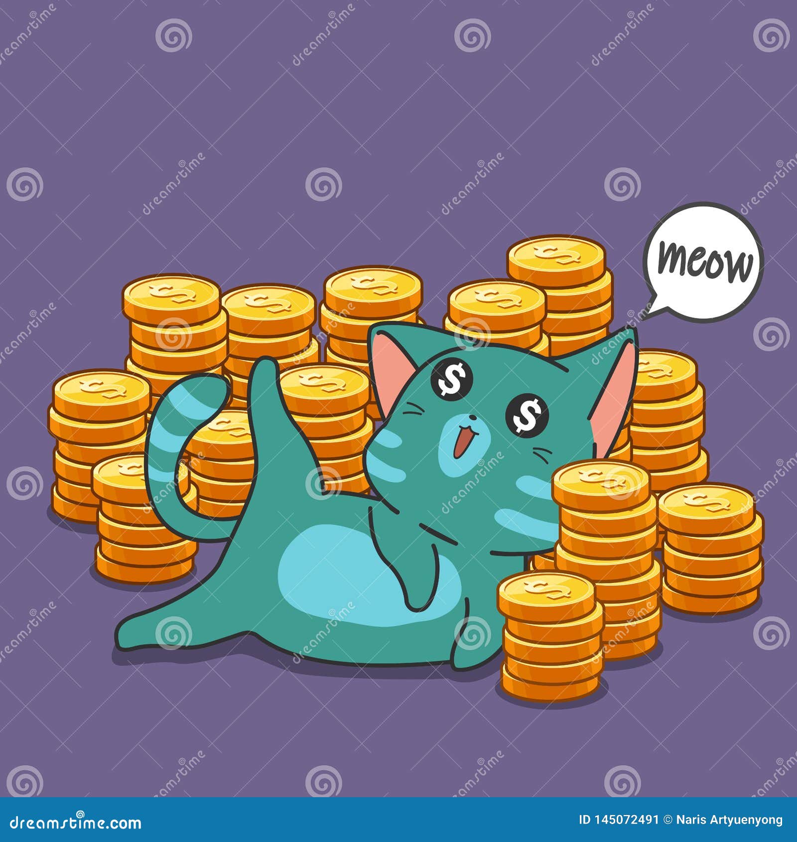Millionaire cat and coins. stock vector. Illustration of funny - 145072491