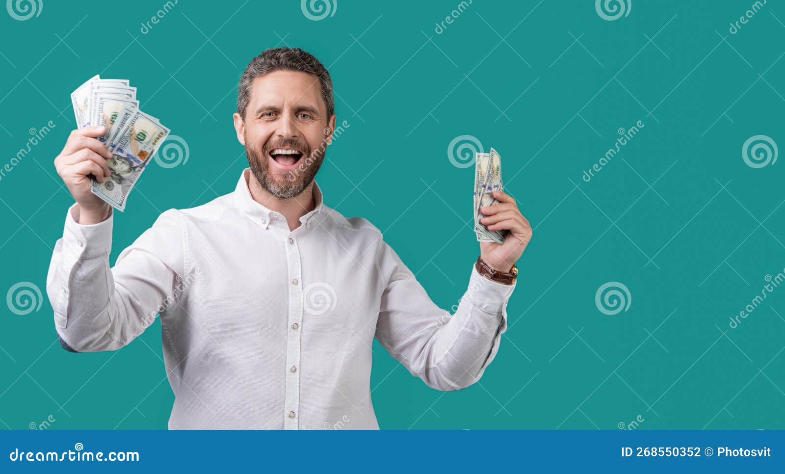 Millionaire Holding Money Cash Copy Space Banner Photo Of Millionaire