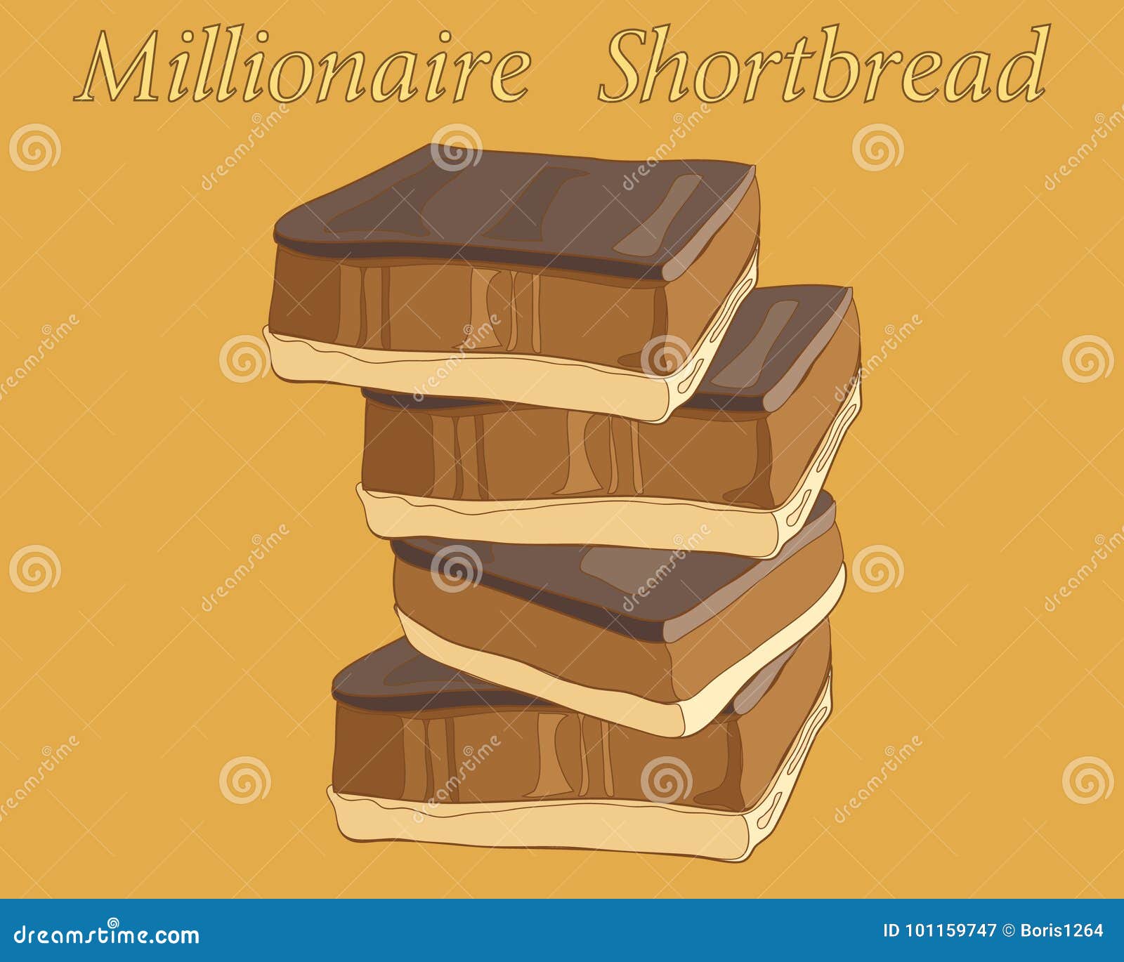 Millionaire Shortbread in a Stack on a Caramel Background Stock Vector ...