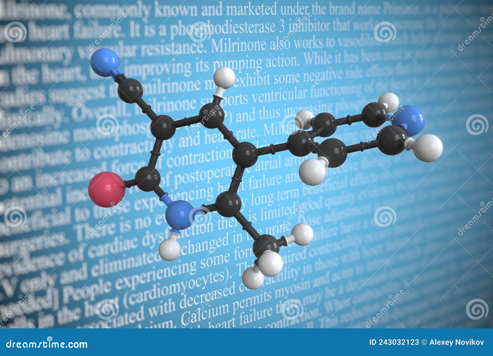 Milrinone Scientific Molecular Model, 3D Rendering Stock Illustration ...
