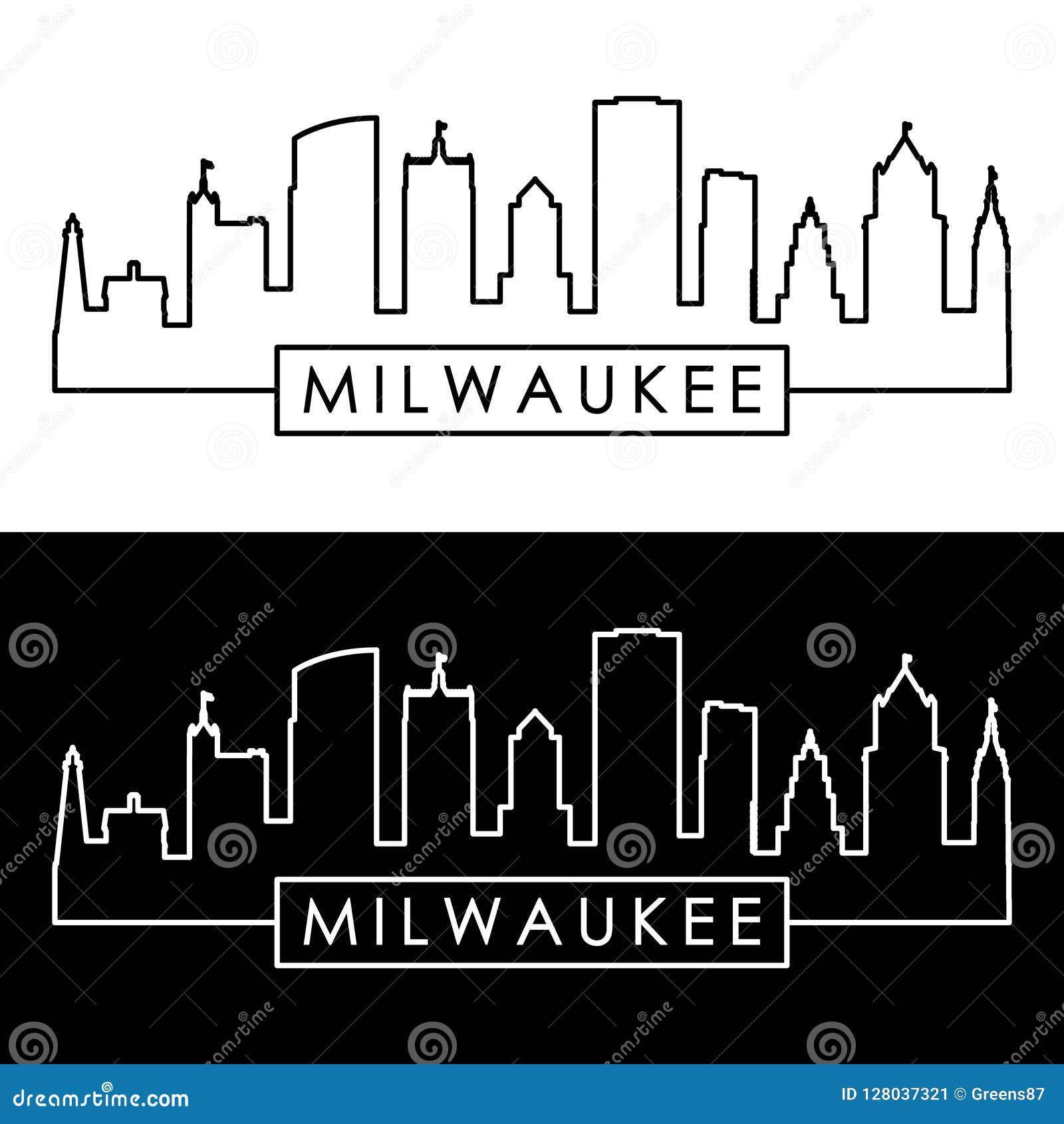Milwaukee Skyline. Linear Style Stock Vector - Illustration of landmark ...