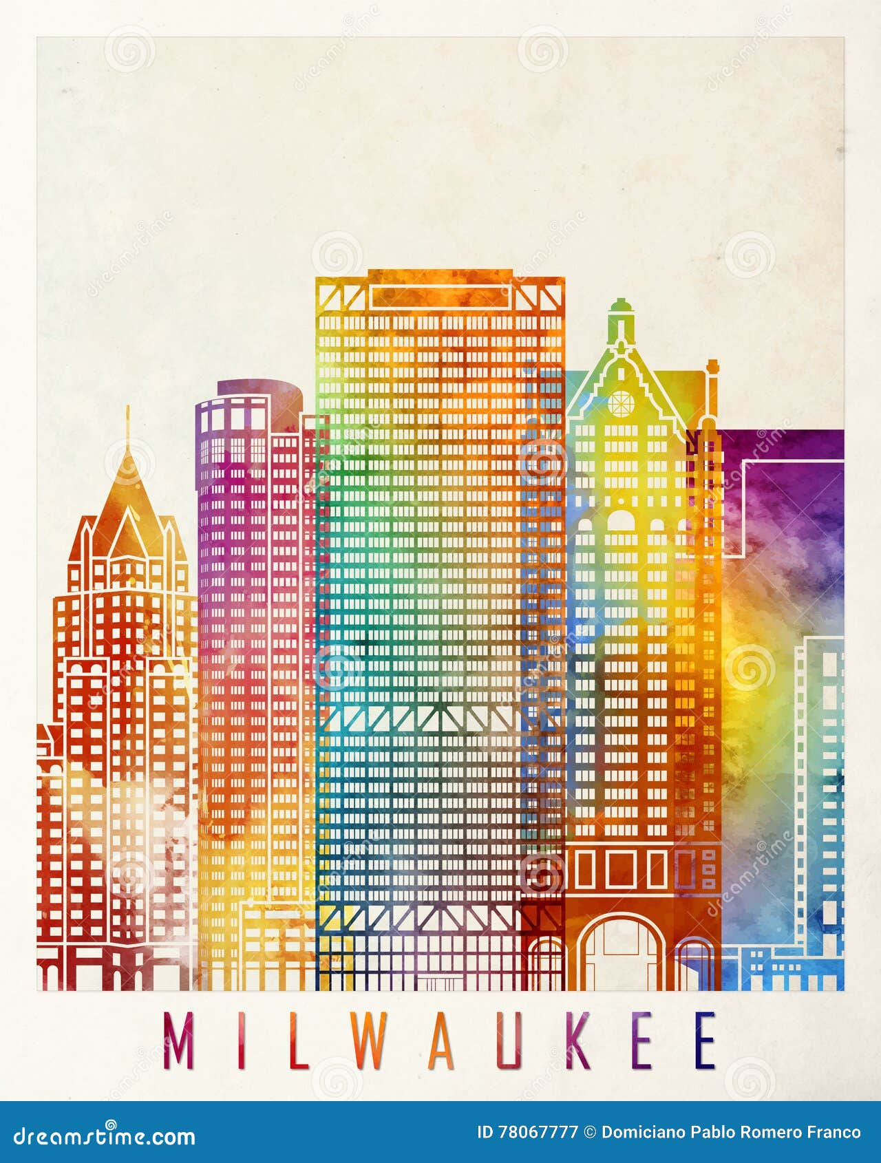 Milwaukee Watercolor Poster Stock Illustration - Illustration of states ...