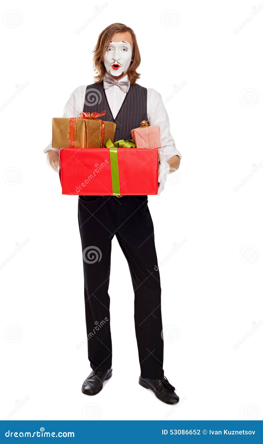 Mime Actor Holding Gift Boxes Stock Photo - Image of grimace, caucasian ...