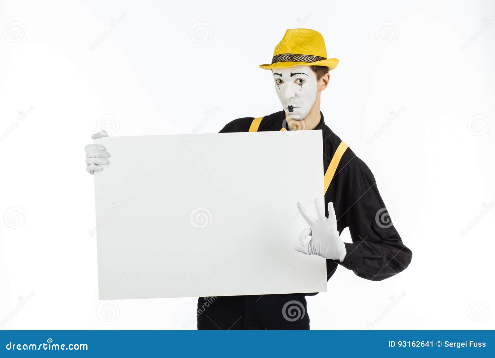 MIME, Actor, Young Man Holding White Panel with Space for Text. Stock ...