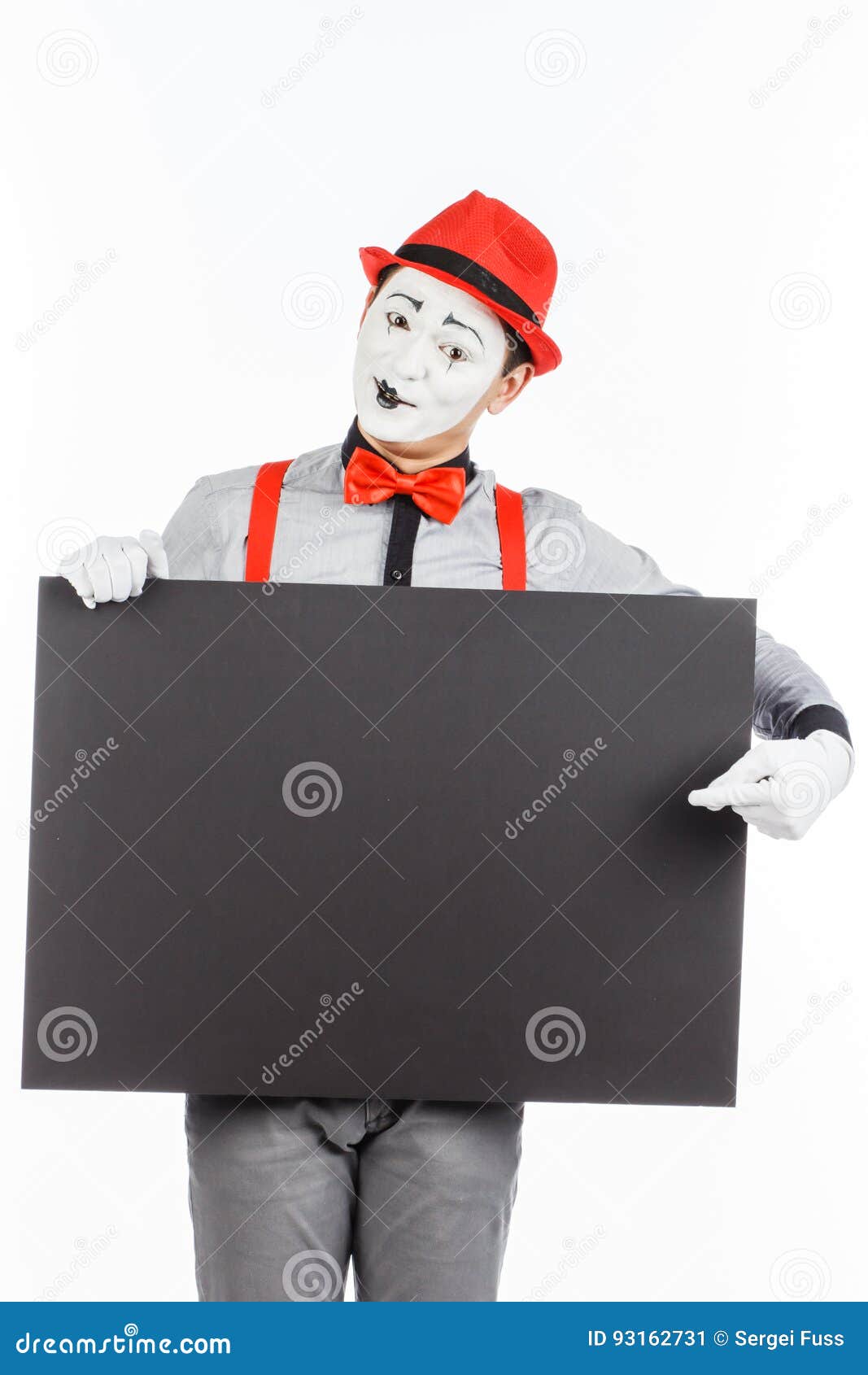 MIME, Actor, Young Man Holding White Panel with Space for Text. Stock ...