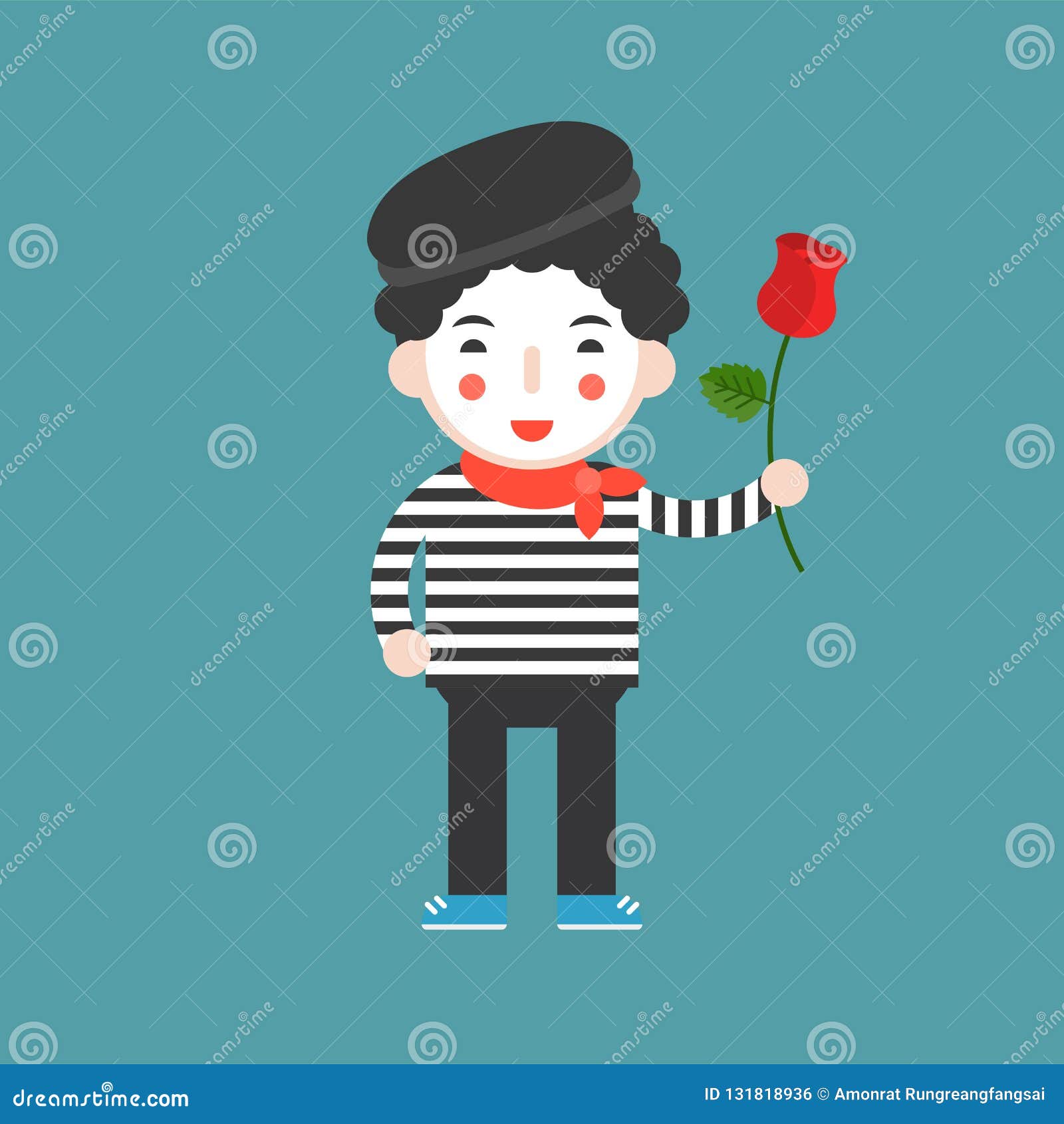 Mime Artist with Rose, Cute Character, Flat Design Stock Vector ...