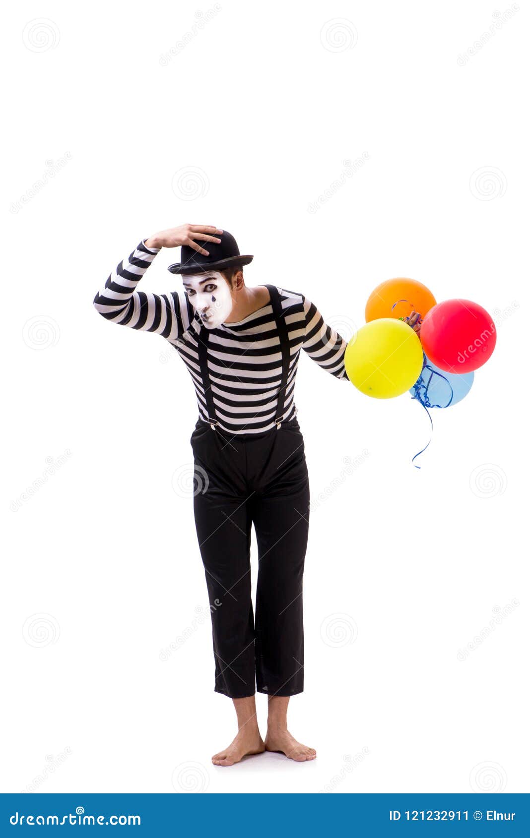 The Mime with Balloons Isolated on White Background Stock Image - Image ...