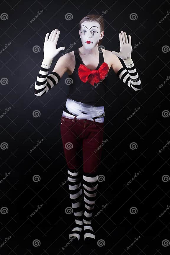 Mime with a big red bow stock photo. Image of gestures - 16218606