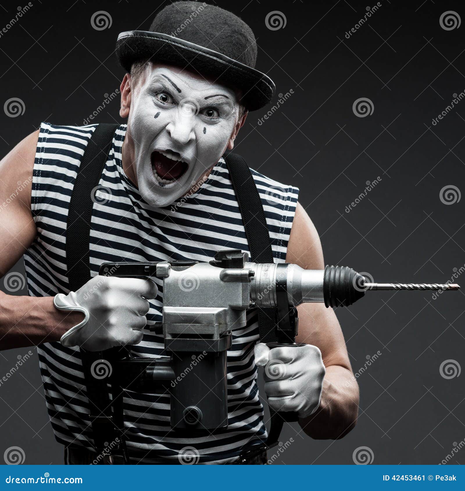 Mime with hammer drill stock image. Image of crazy, holding - 42453461