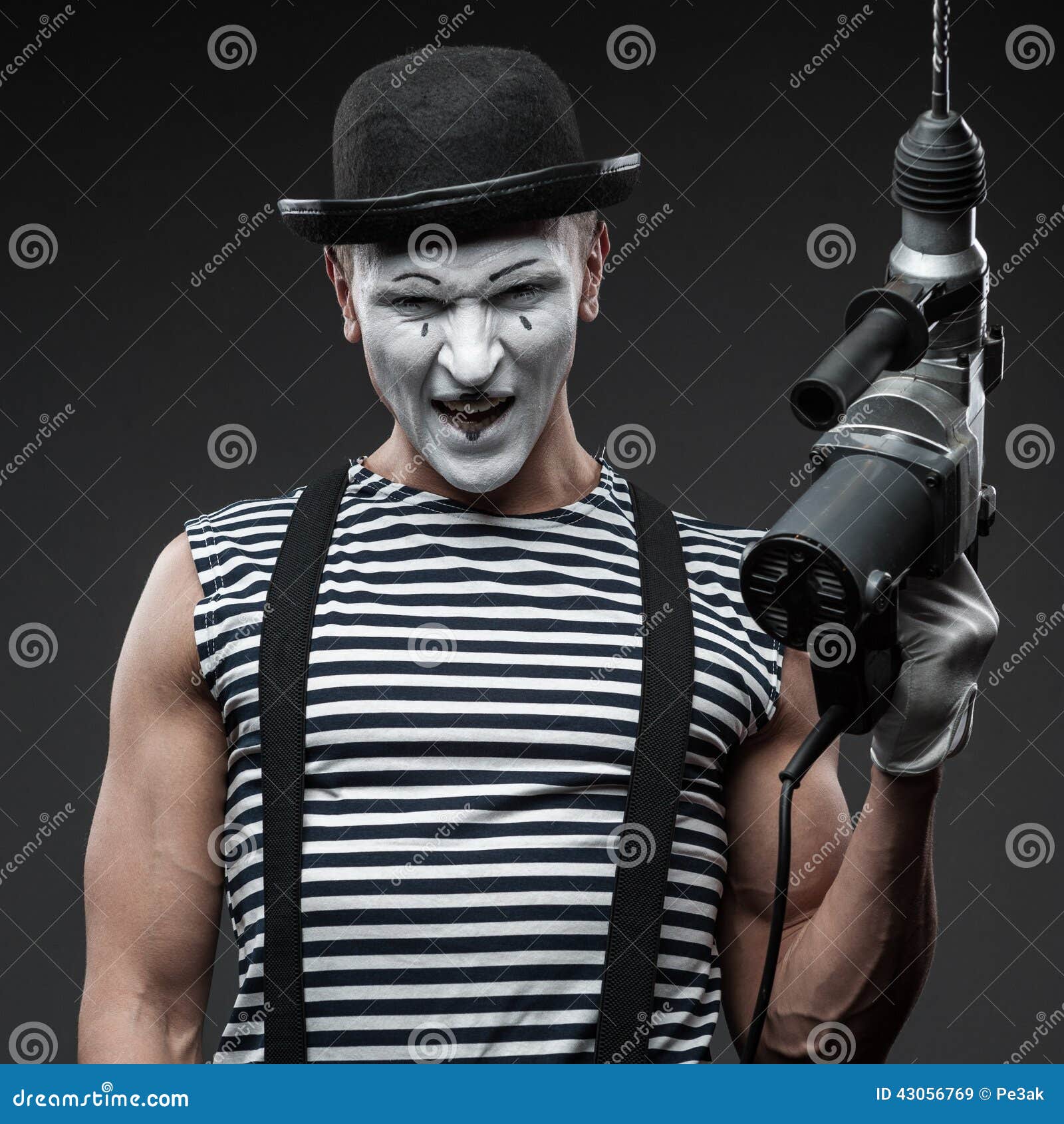 Mime with hammer drill stock image. Image of artistic - 43056769