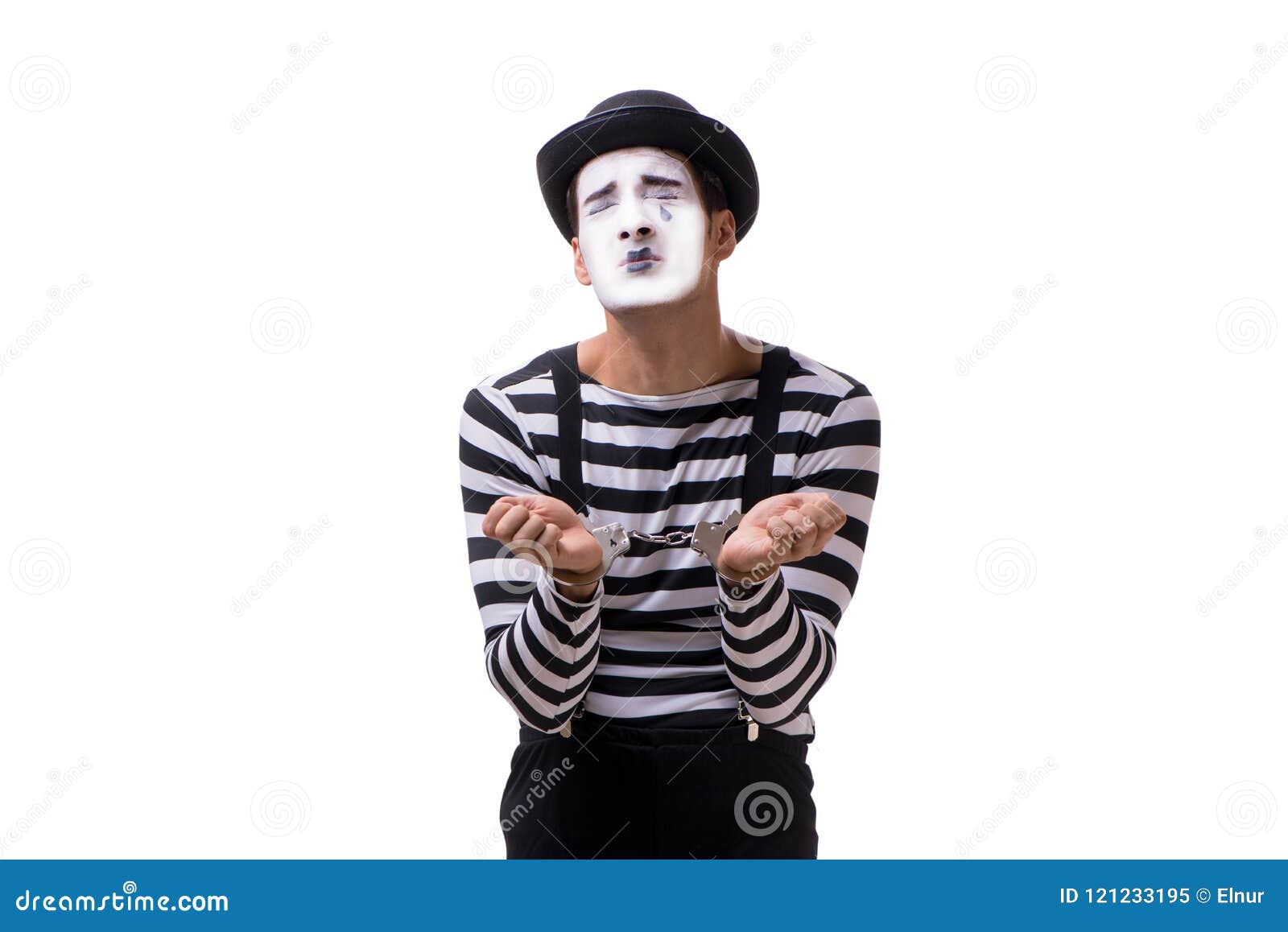 The Mime with Handcuffs Isolated on White Background Stock Image ...