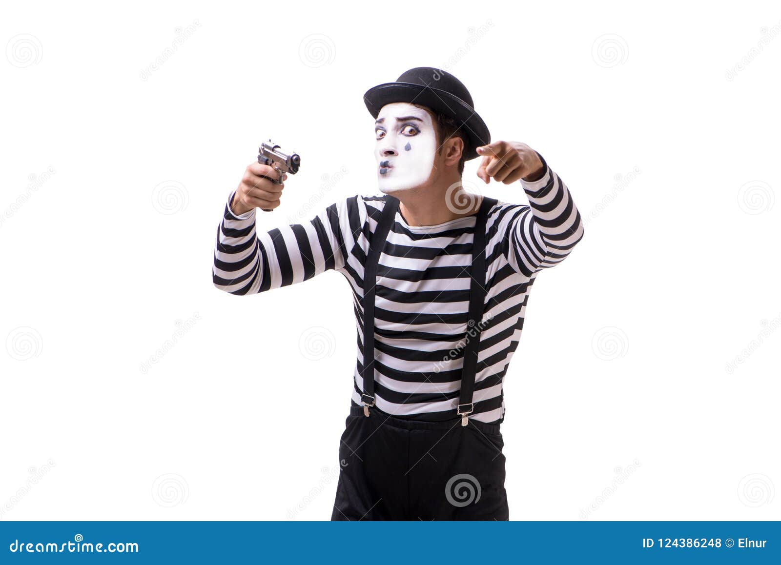 The Mime with Handgun Isolated on White Background Stock Photo - Image ...