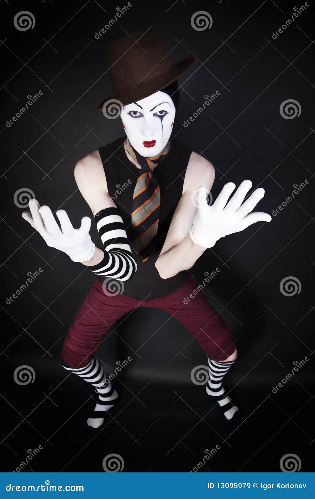 Mime in Hat, Tie and White Gloves Stock Image - Image of background ...