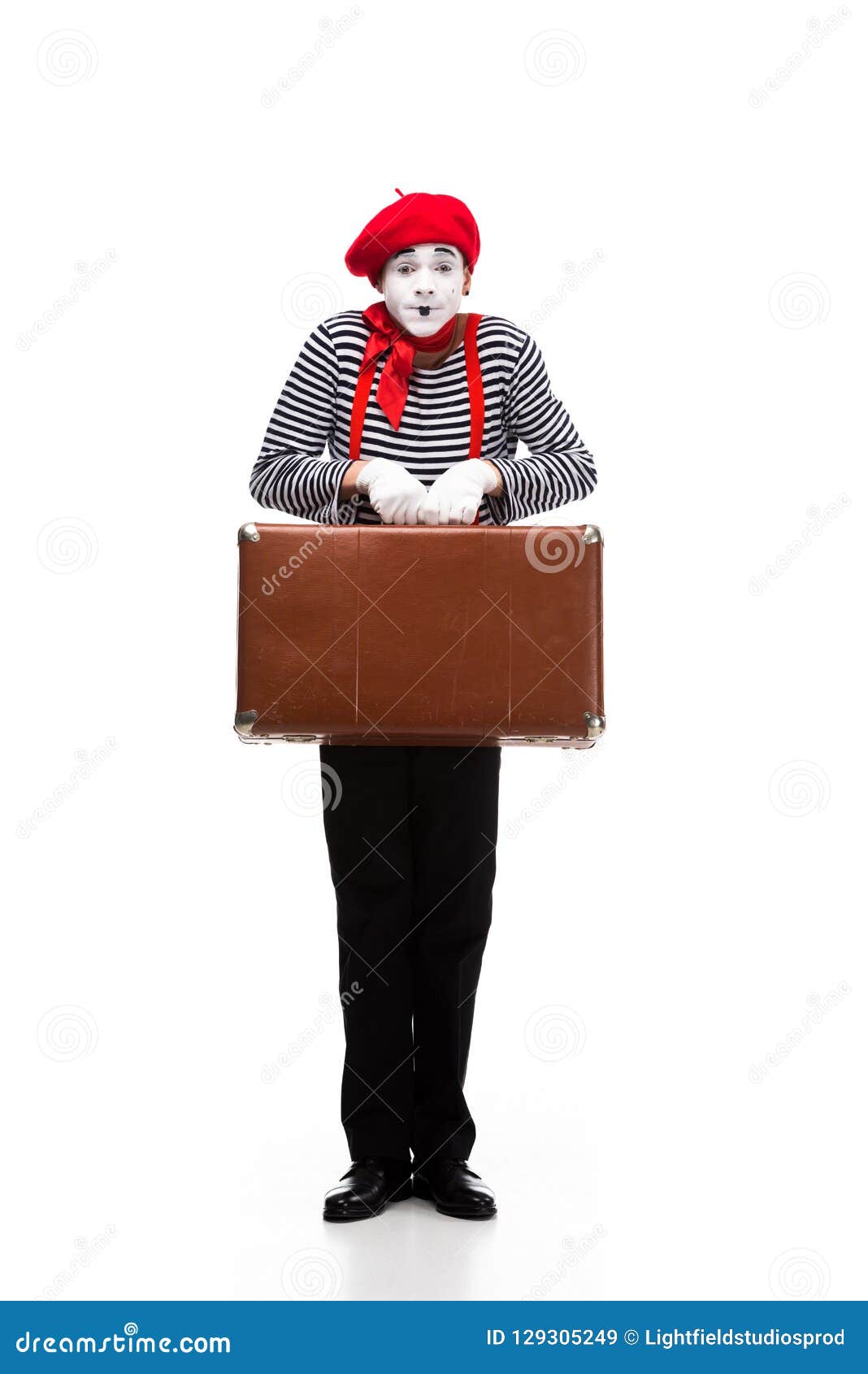 Mime Holding Brown Suitcase Isolated Stock Image - Image of alone ...