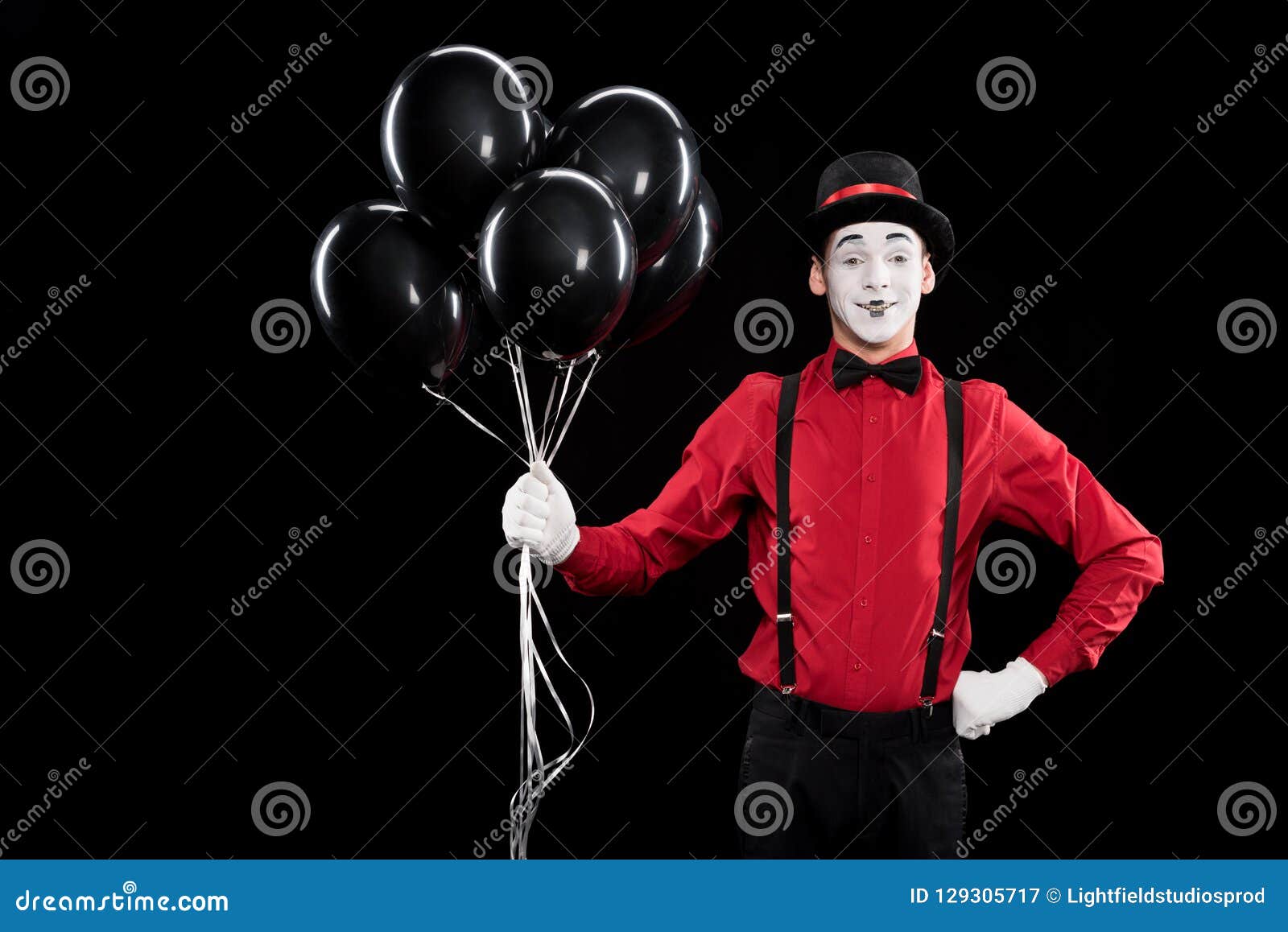 Mime Holding Bundle of Black Balloons Stock Image - Image of handsome ...