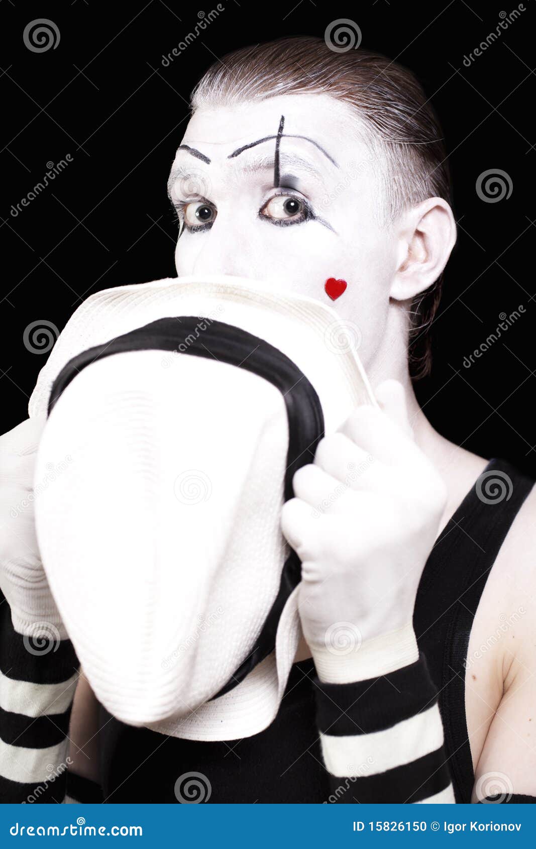 Mime holding white hat stock photo. Image of pantomime - 15826150