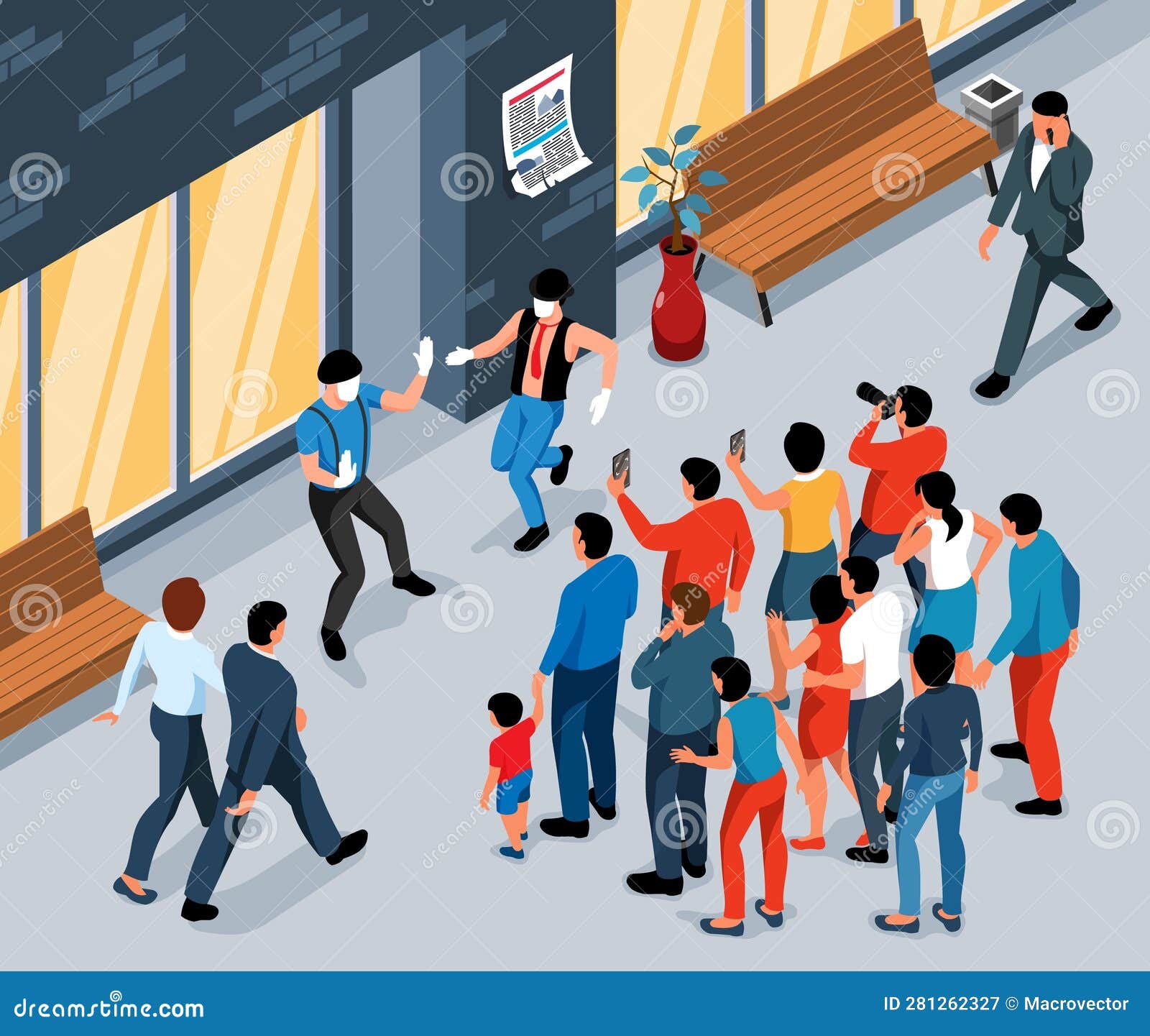 Mime Artists. Street Actors Comedian Show Theatrical Mime People In ...