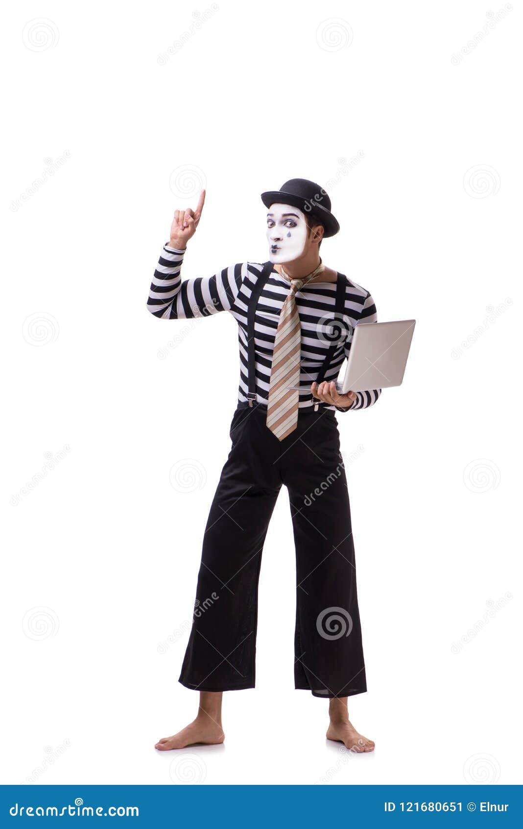 The Mime with Laptop Isolated on White Background Stock Image - Image ...