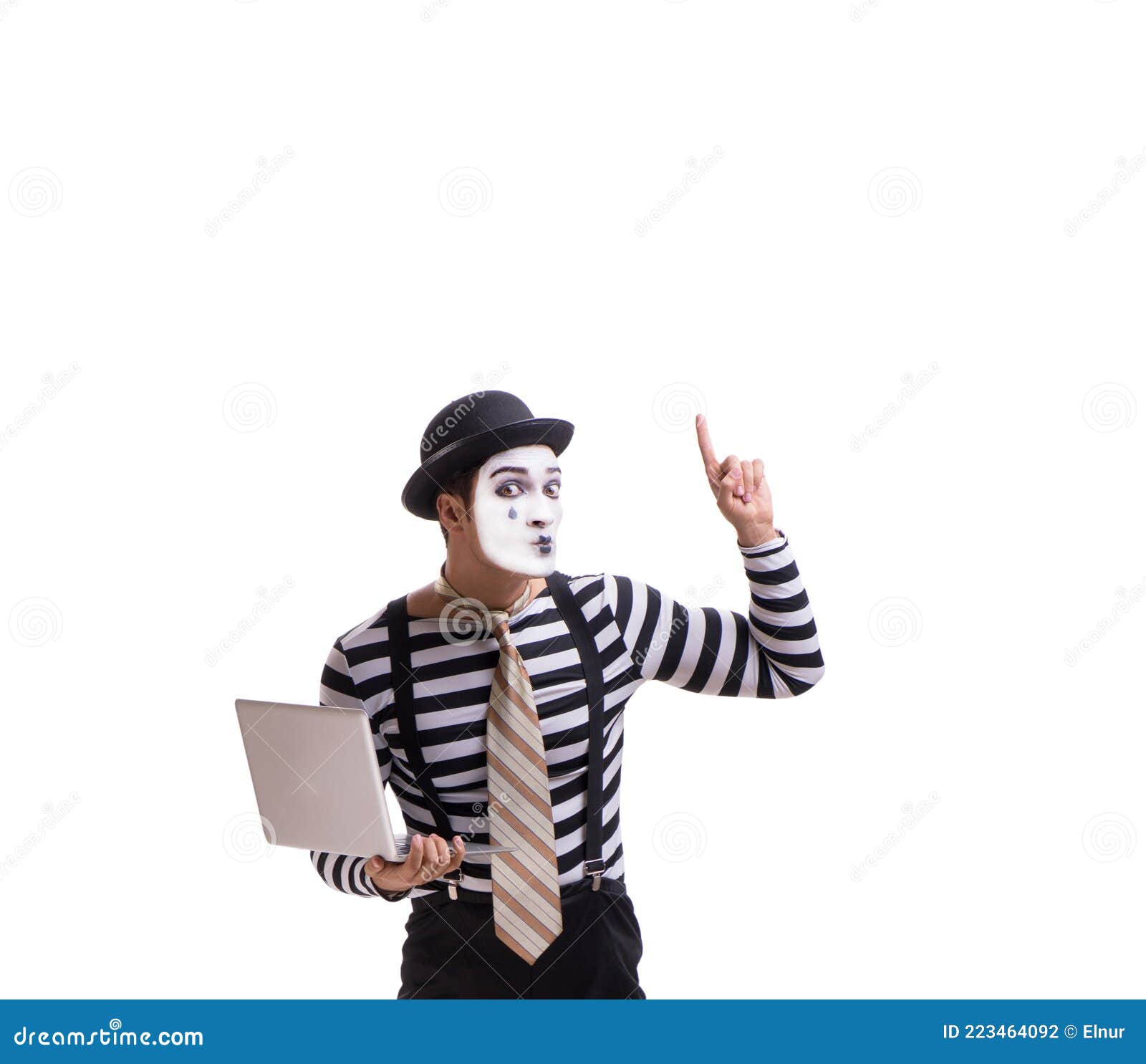 Mime with Laptop Isolated on White Background Stock Photo - Image of ...