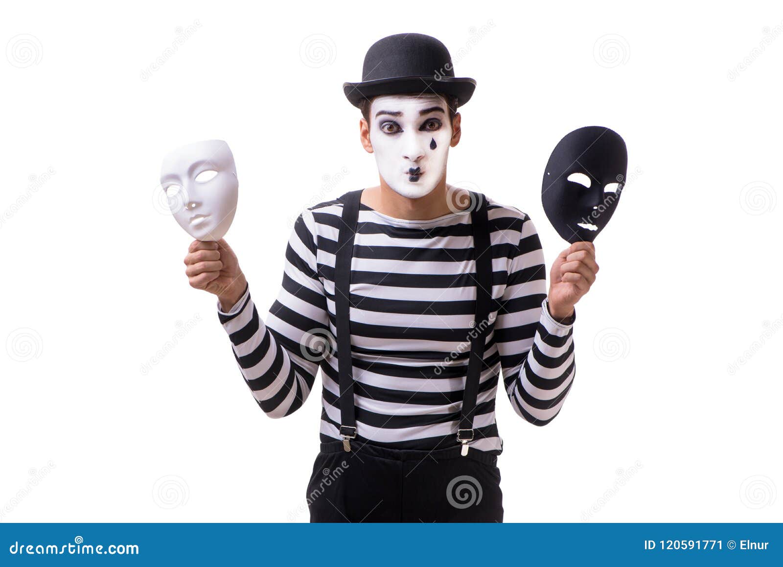 The Mime with Masks Isolated on White Background Stock Image - Image of ...