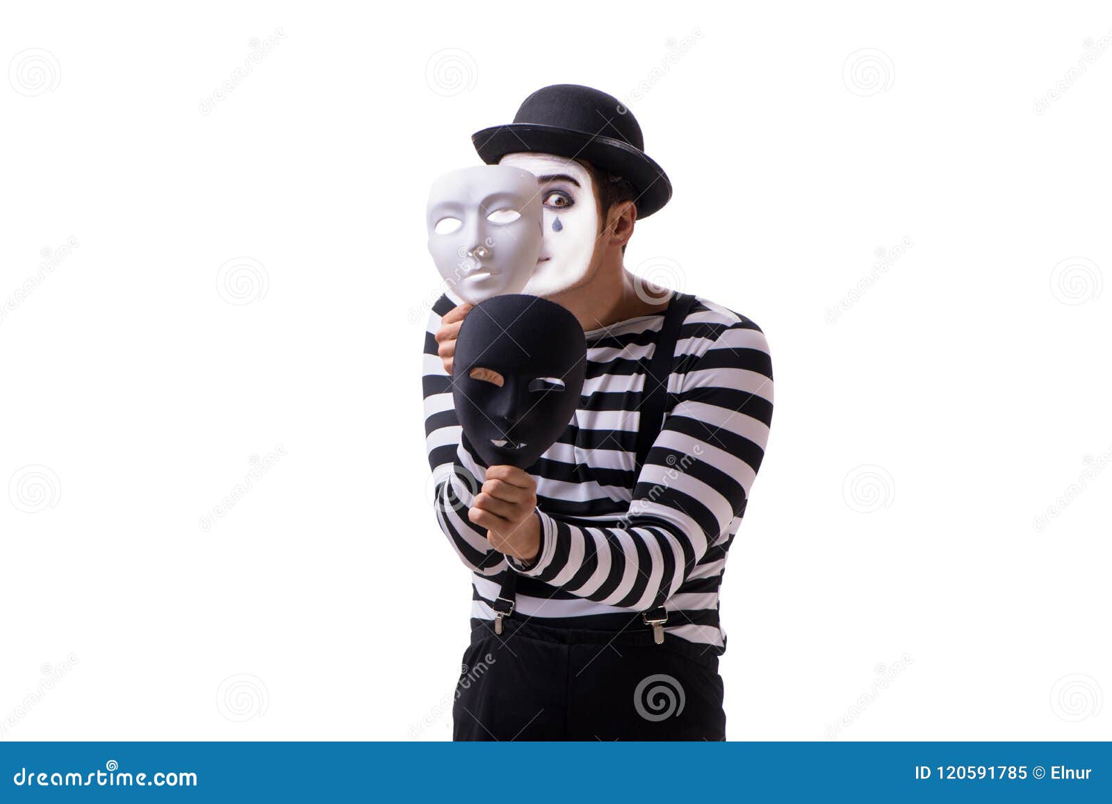 The Mime with Masks Isolated on White Background Stock Image - Image of ...