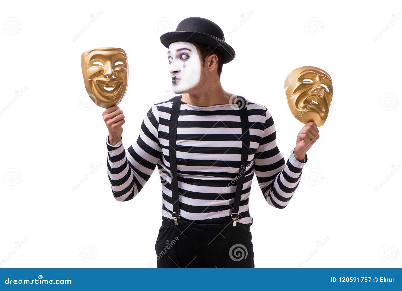 The Mime with Masks Isolated on White Background Stock Image - Image of ...