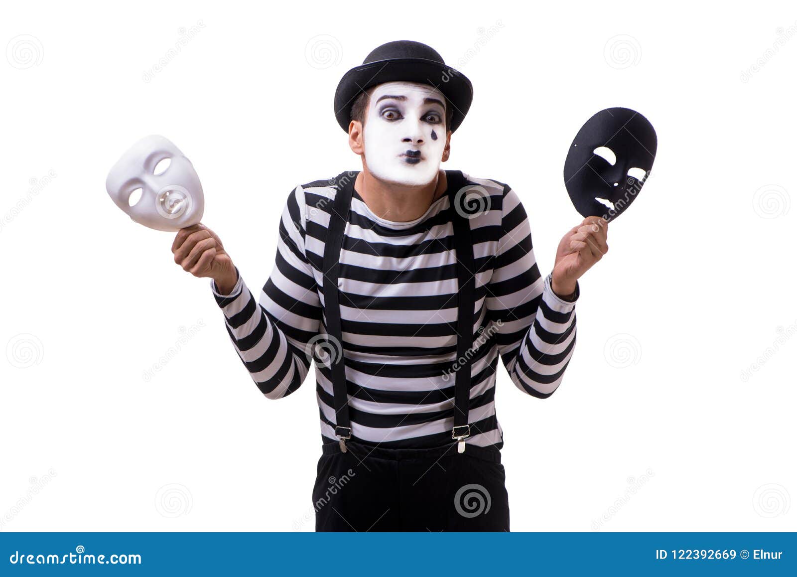 The Mime with Masks Isolated on White Background Stock Image - Image of ...