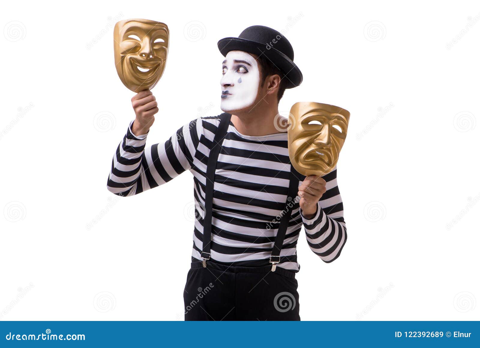 The Mime with Masks Isolated on White Background Stock Image - Image of ...