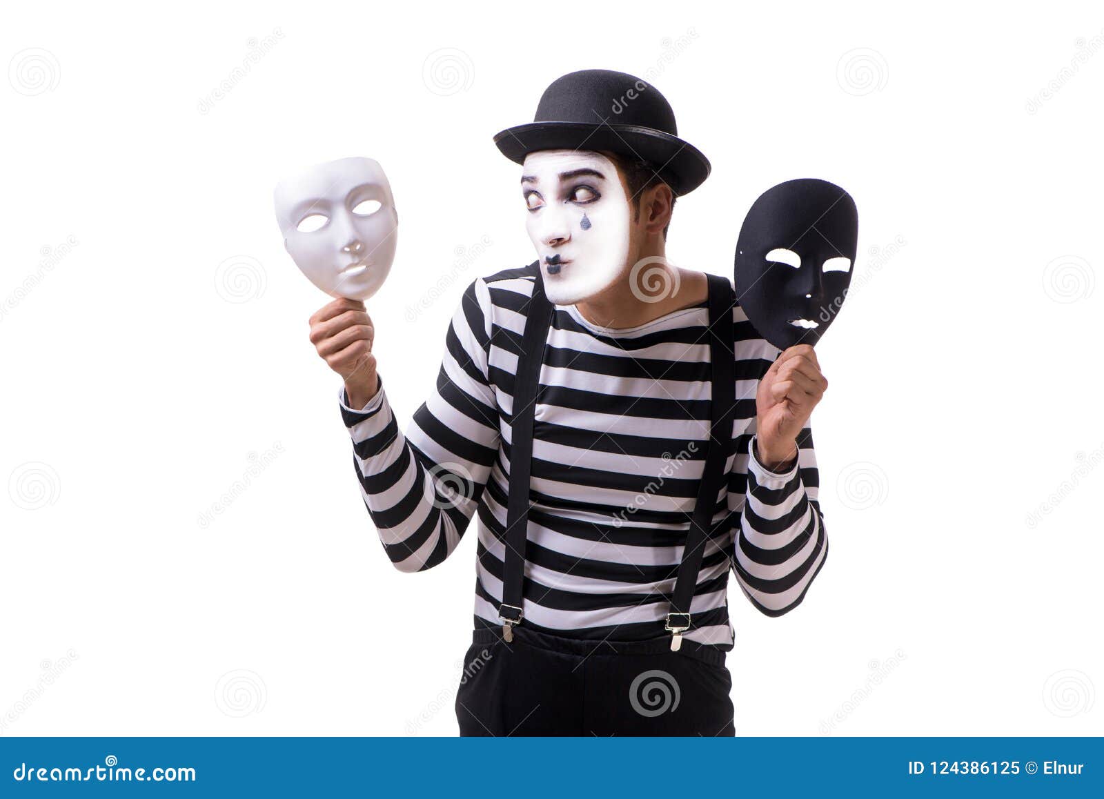 The Mime with Masks Isolated on White Background Stock Image - Image of ...