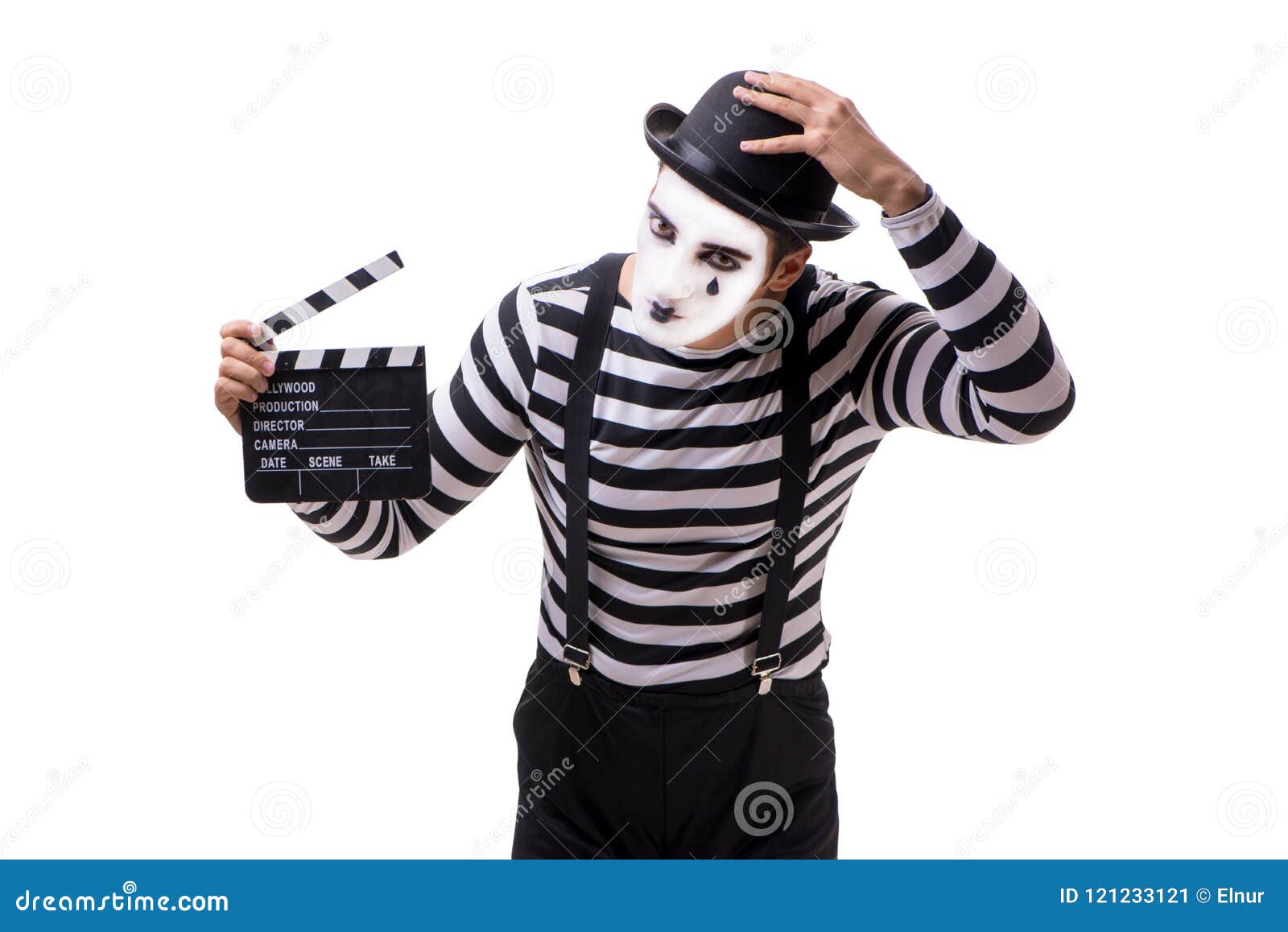 The Mime with Movie Clapperboard Isolated on White Stock Image - Image ...