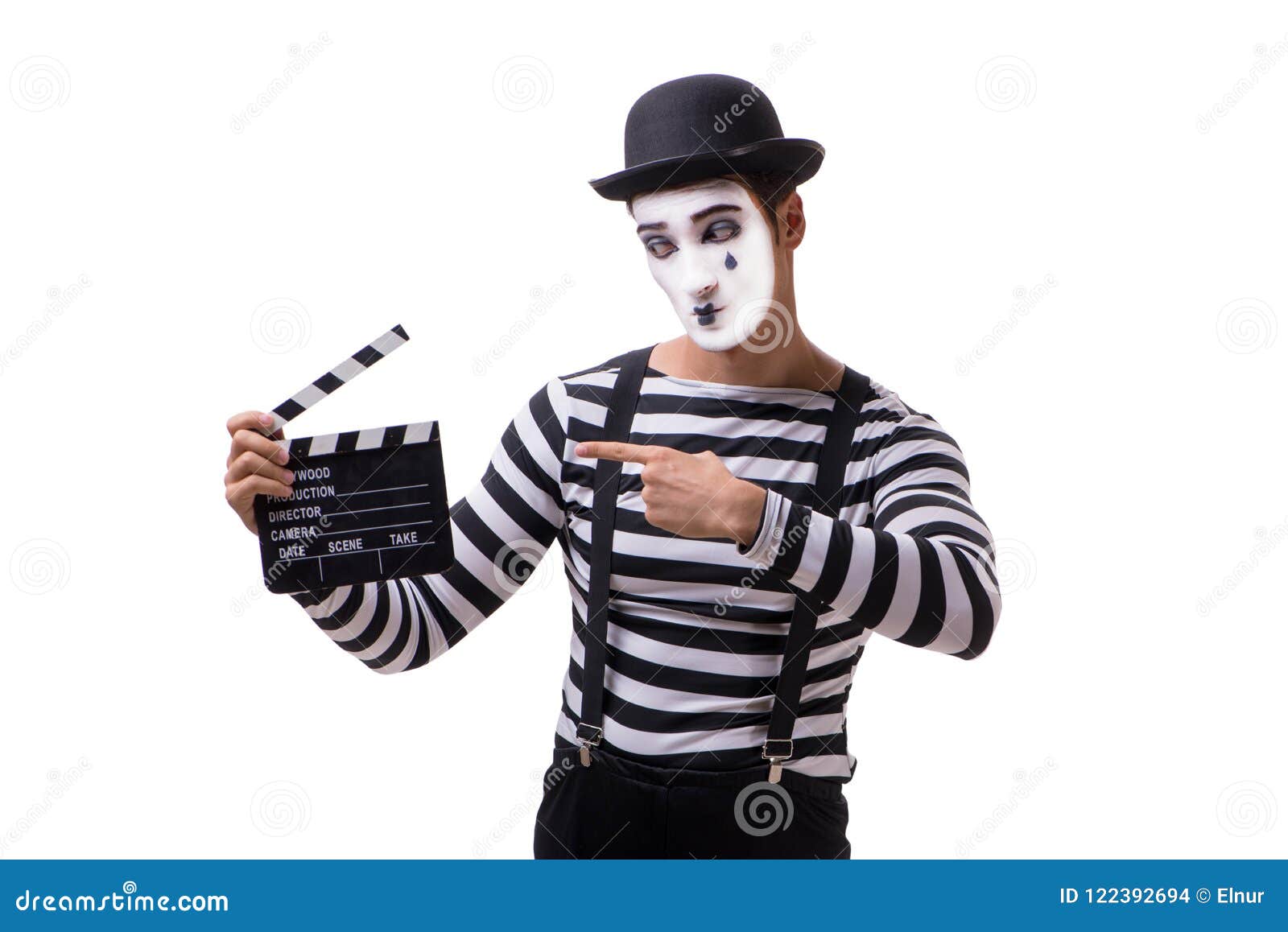 The Mime with Movie Clapperboard Isolated on White Stock Photo - Image ...