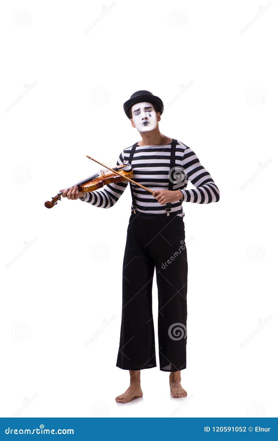 The Mime Playing Violin Isolated on White Stock Photo - Image of ...