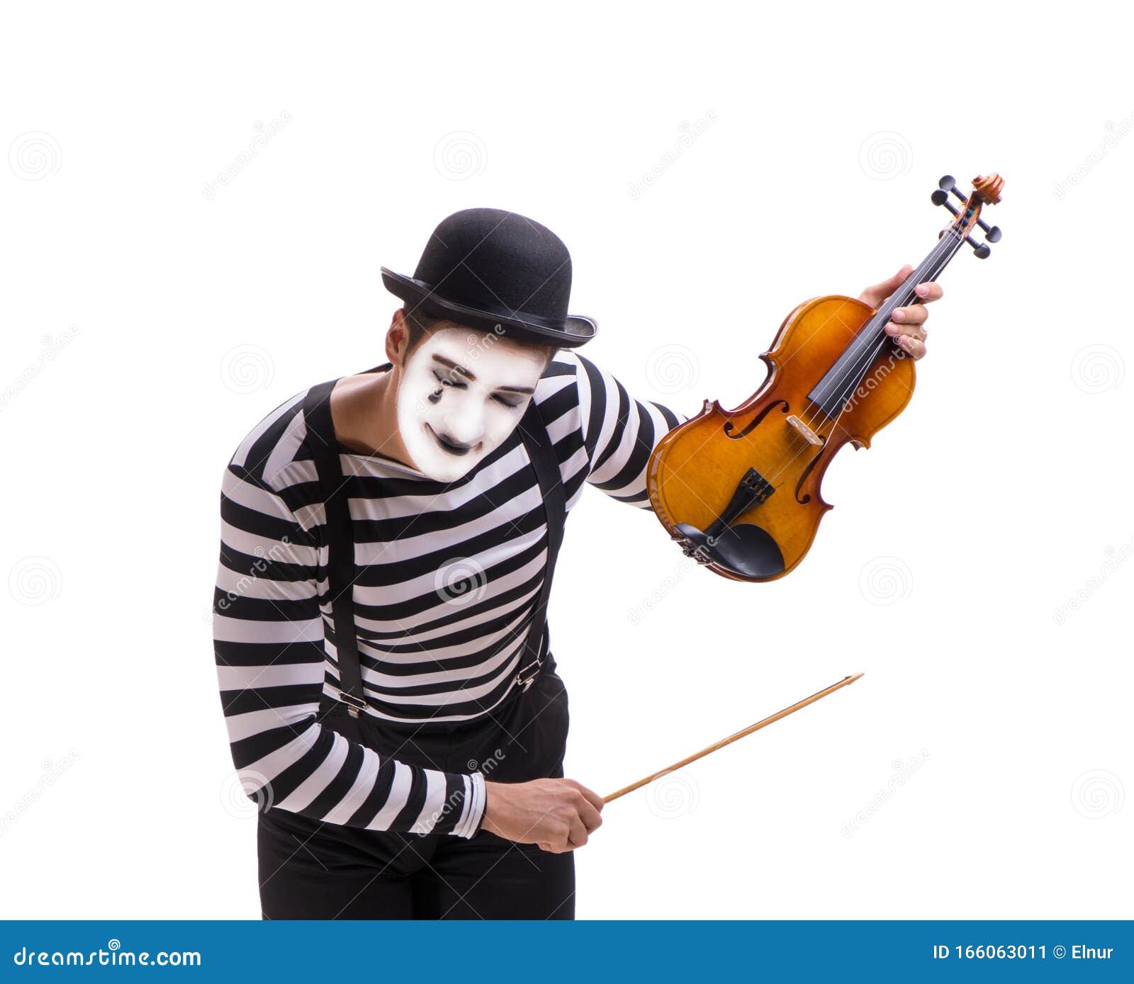 Mime Playing Violin Isolated on White Stock Image - Image of comedy ...